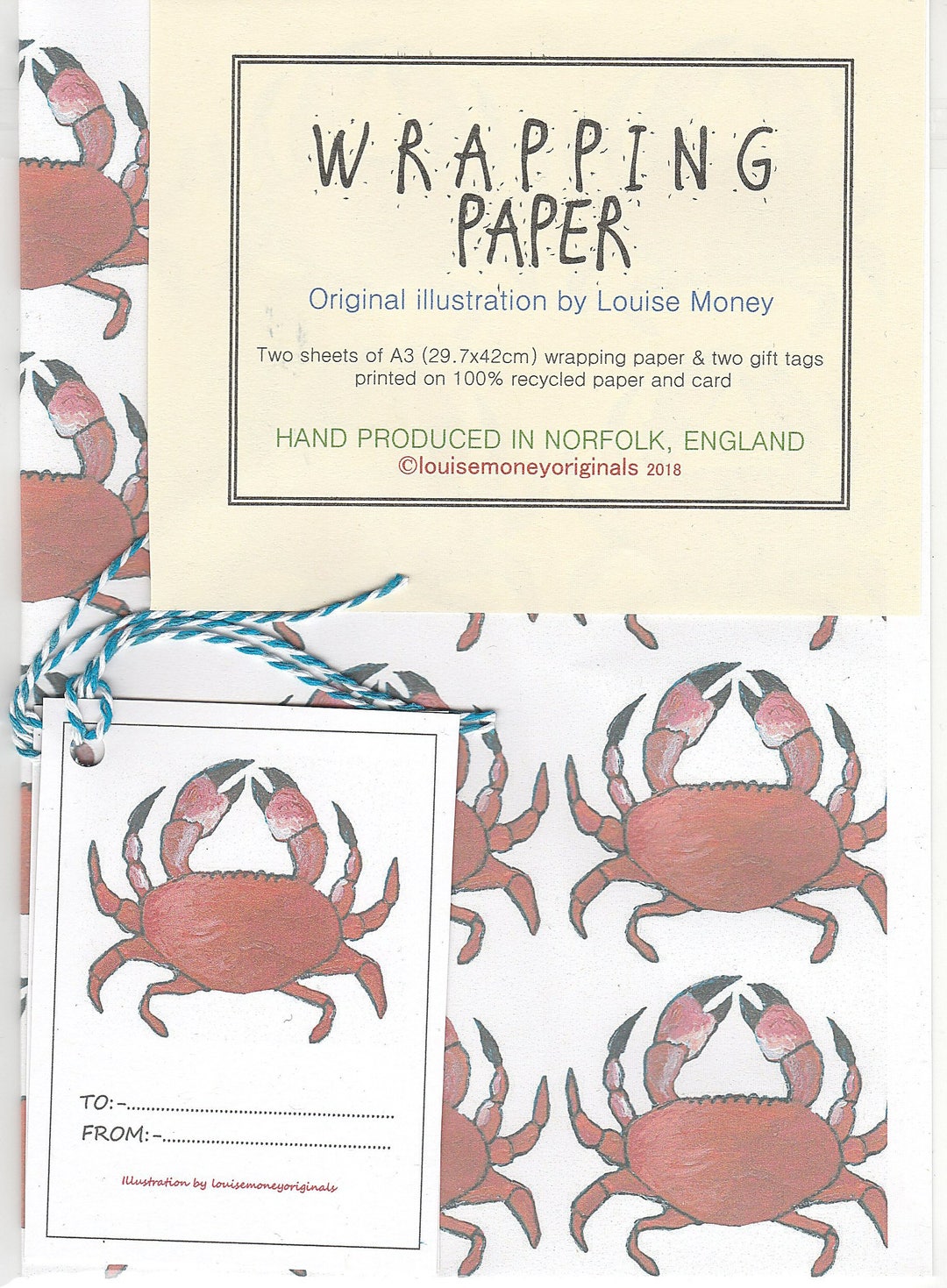 Crab Wrapping Paper. Wrapping Paper With a Crab. Original Artwork. Crab ...
