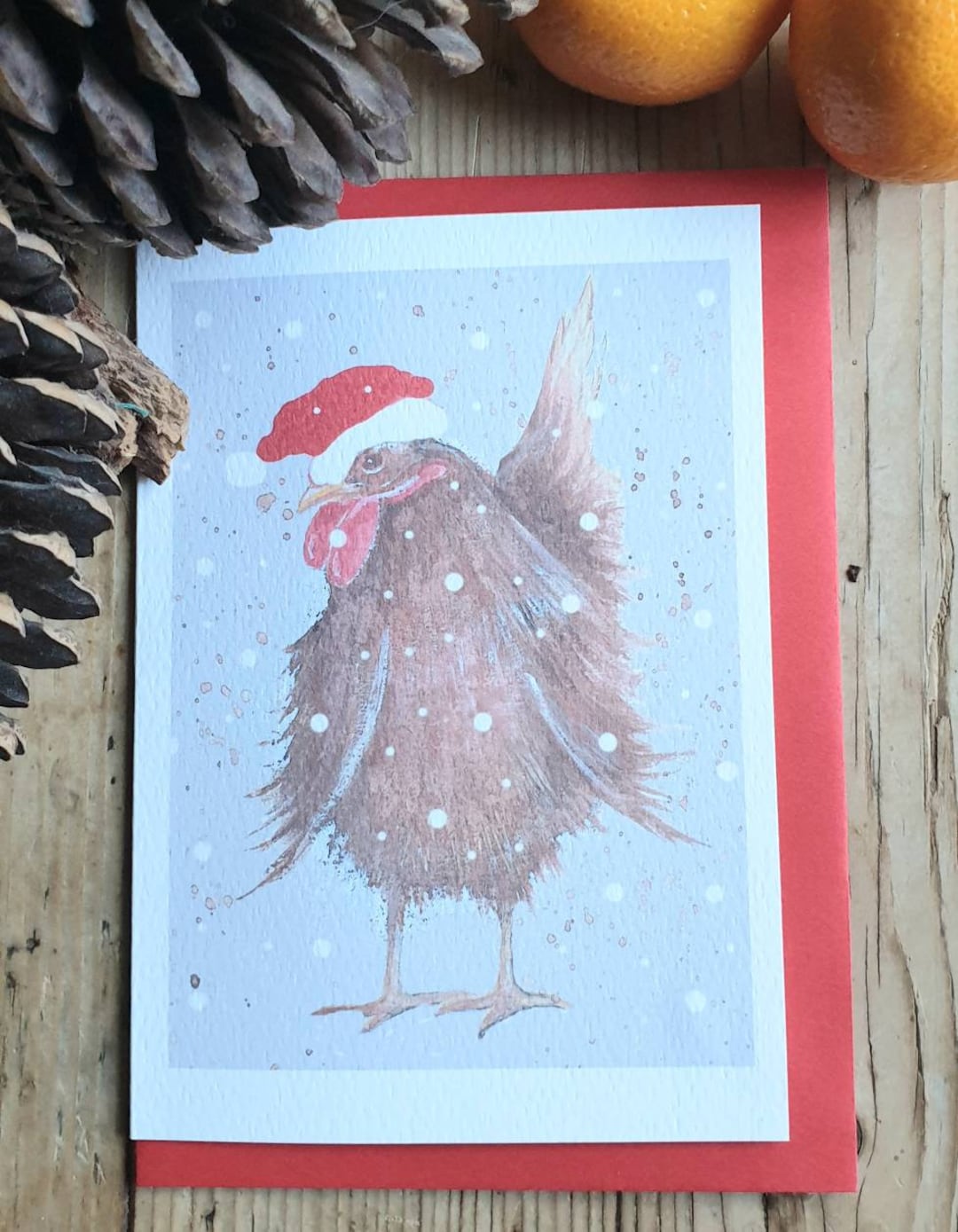 Chicken Christmas Card. Hand Made Card. Card With a Chicken. Funny ...