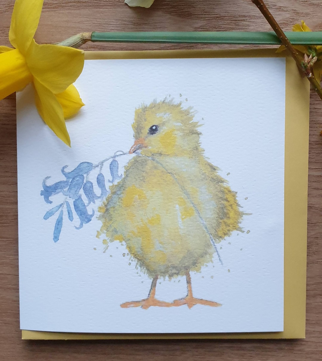 Chick Card. Chick With a Bluebell. Cute Chick Card. Easter Chick Card ...