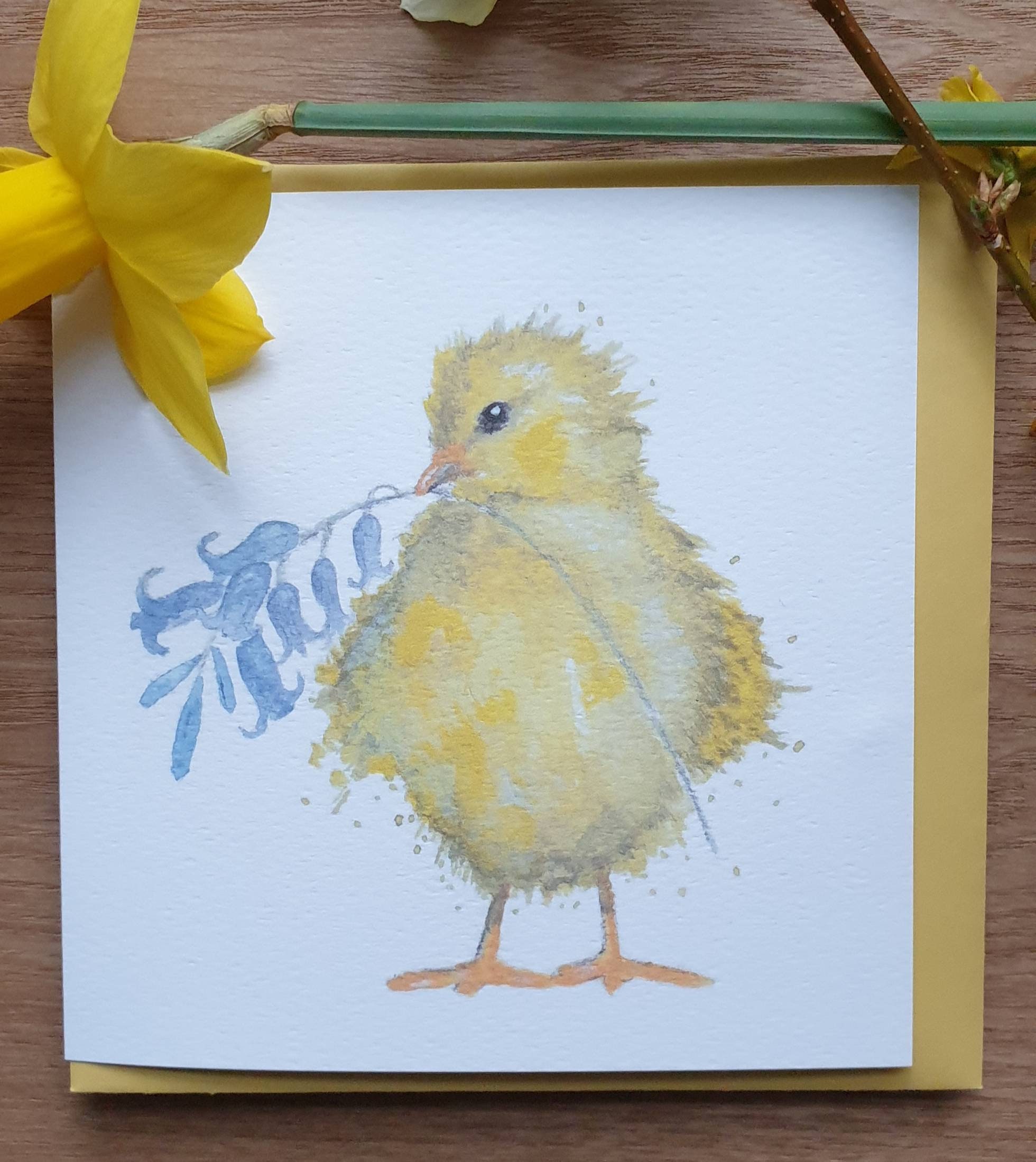 Chick Card. Chick With a Bluebell. Cute Chick Card. Easter Chick Card ...