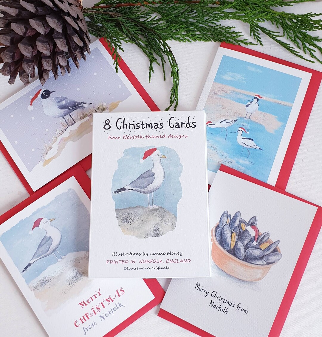 Seaside Christmas Cards. Four Card Designs Featured in a Pack of Eight ...