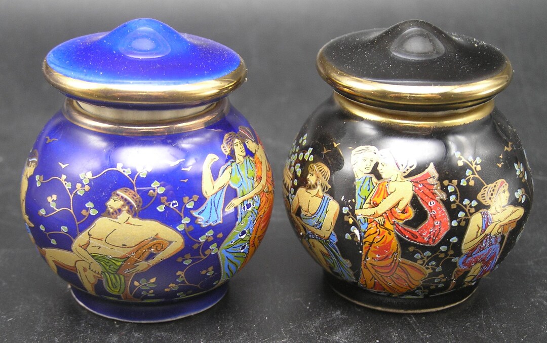 Pair Ceramic Perfumed Sachet / Ointment Pots / Jars With Classical ...