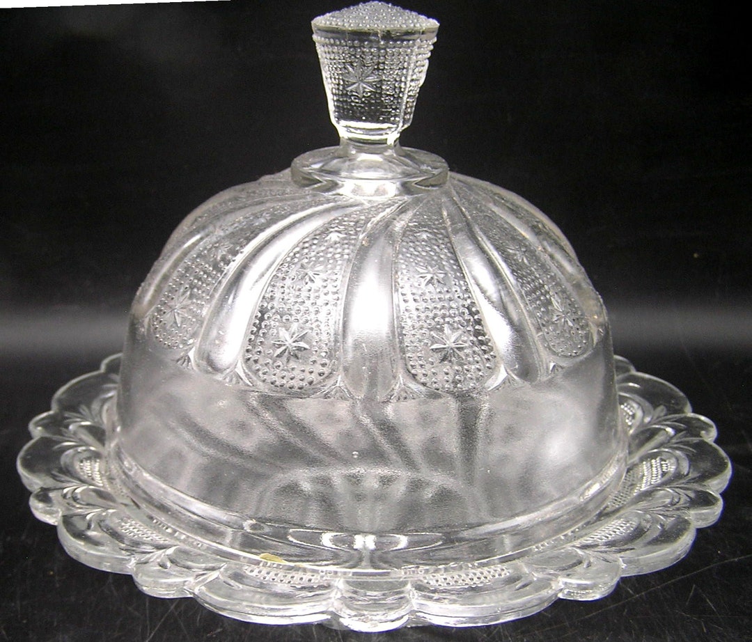 1890s EAPG Canada stipple Swirl and Star Pattern Butter Dish With Dome ...