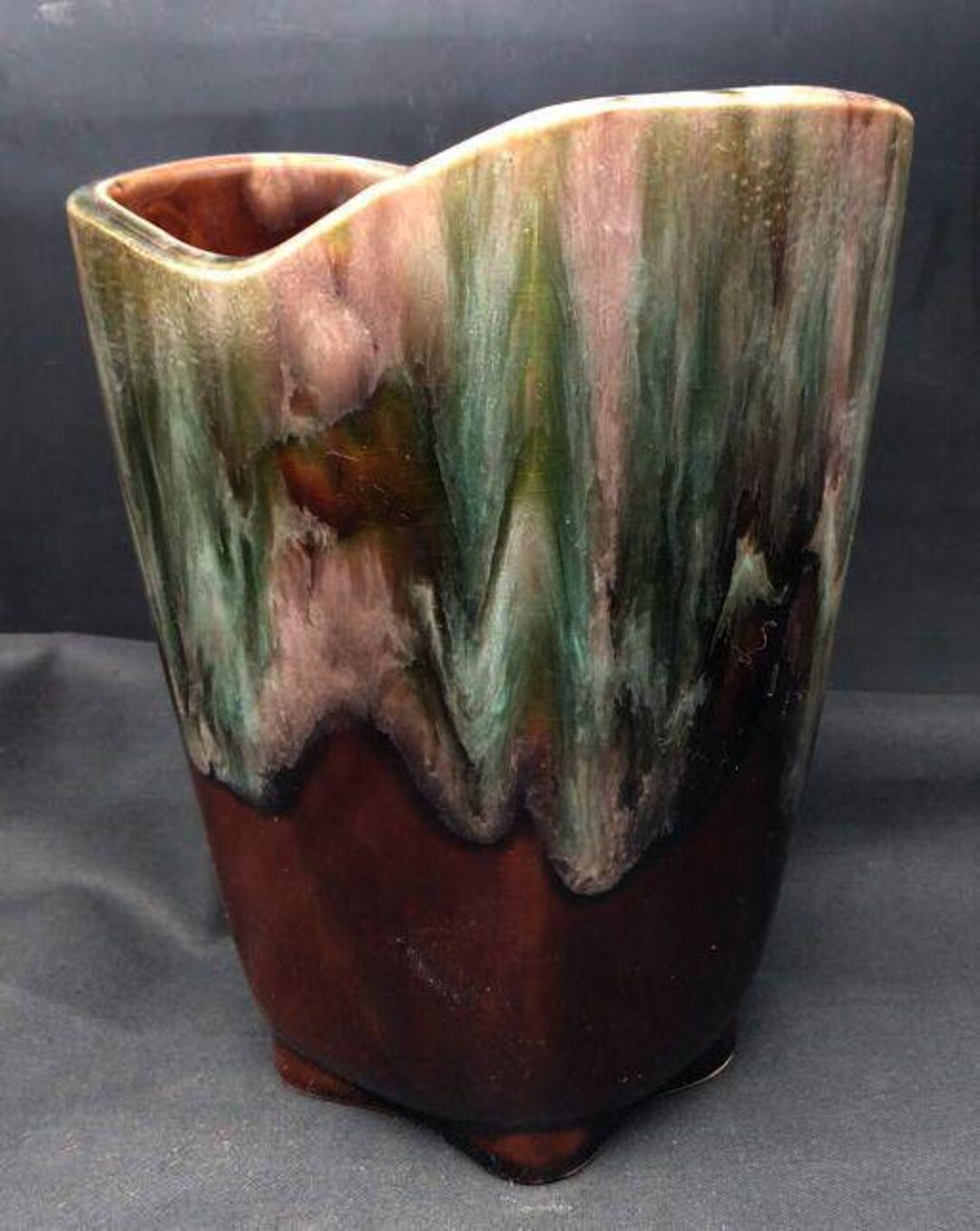 Vntg. Beauce Pottery Canada Vase #1203, Smokey Drip on Brown, 7" T - Etsy