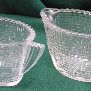 Art Deco Depression Glass Basketweave Cream & Sugar Clear - Etsy