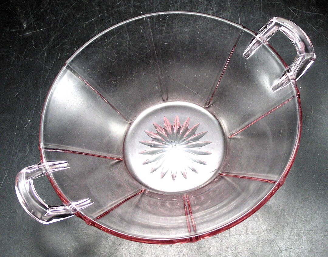 Heisey 1231 Ribbed Octagon Nut / Candy Dish w Poignées, Rose / Flamingo ...