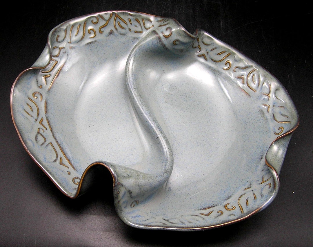 Large Hilborn Art Pottery Canada Divided Condiment Dish, Grey W Brown ...
