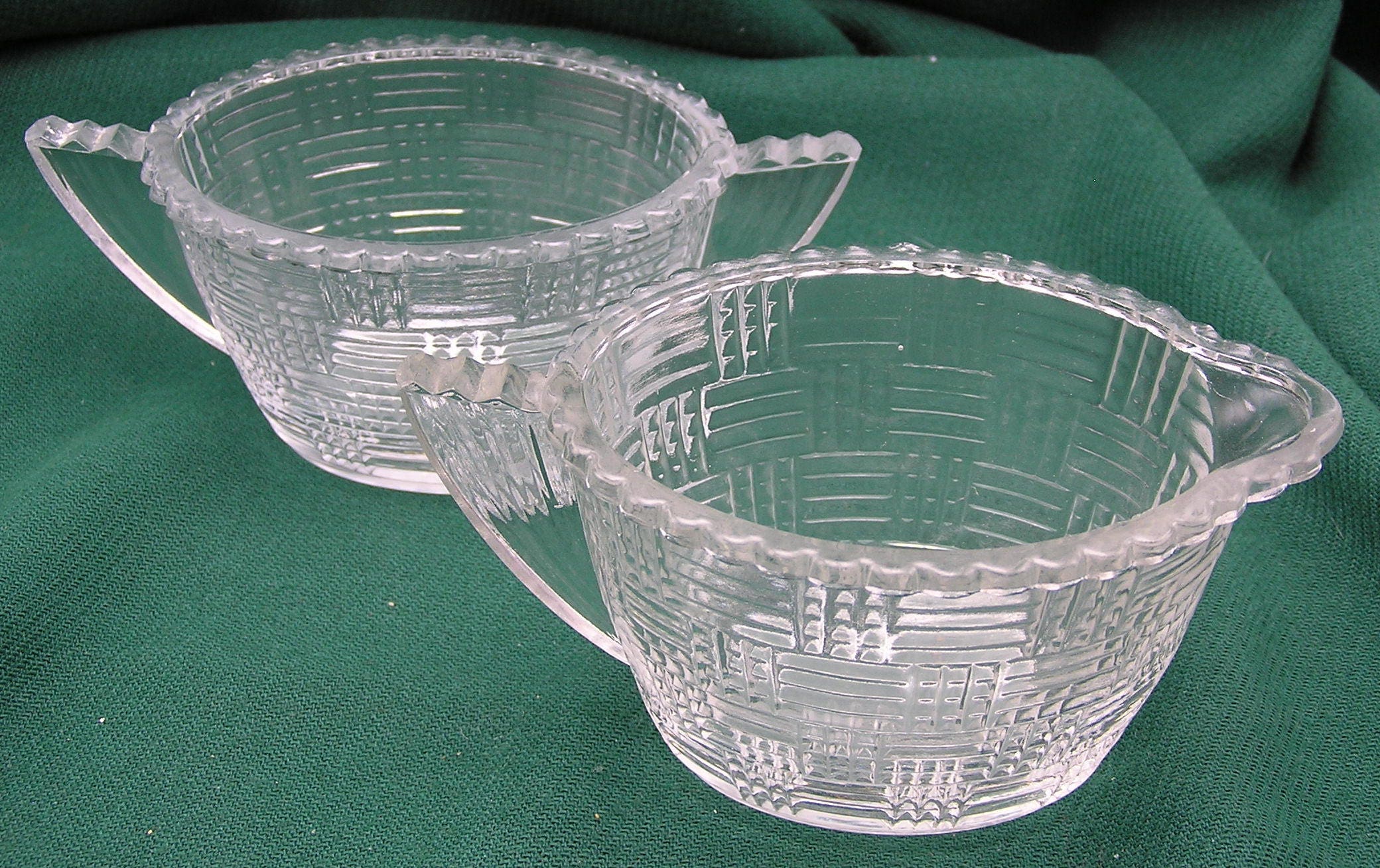 Art Deco Depression Glass Basketweave Cream & Sugar Clear | Etsy