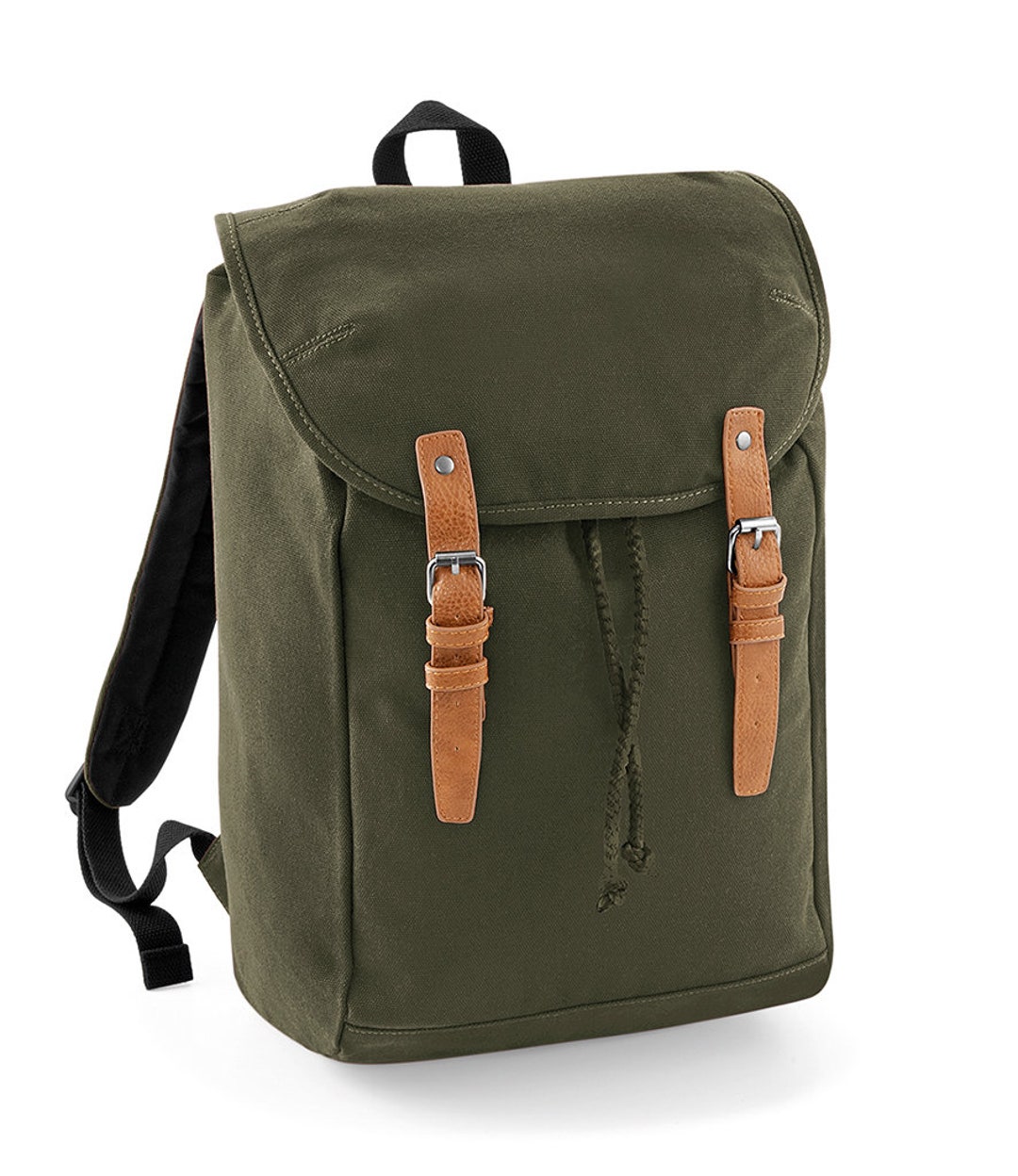 MILITARY GREEN Vintage Rucksack. Unisex Canvas Backpack. Vintage Style ...