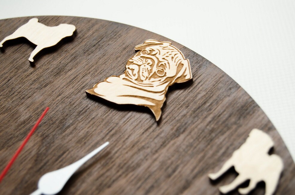 Pug Clock Pug Portrait Wood Clock Animal Wall Clock Gift for | Etsy