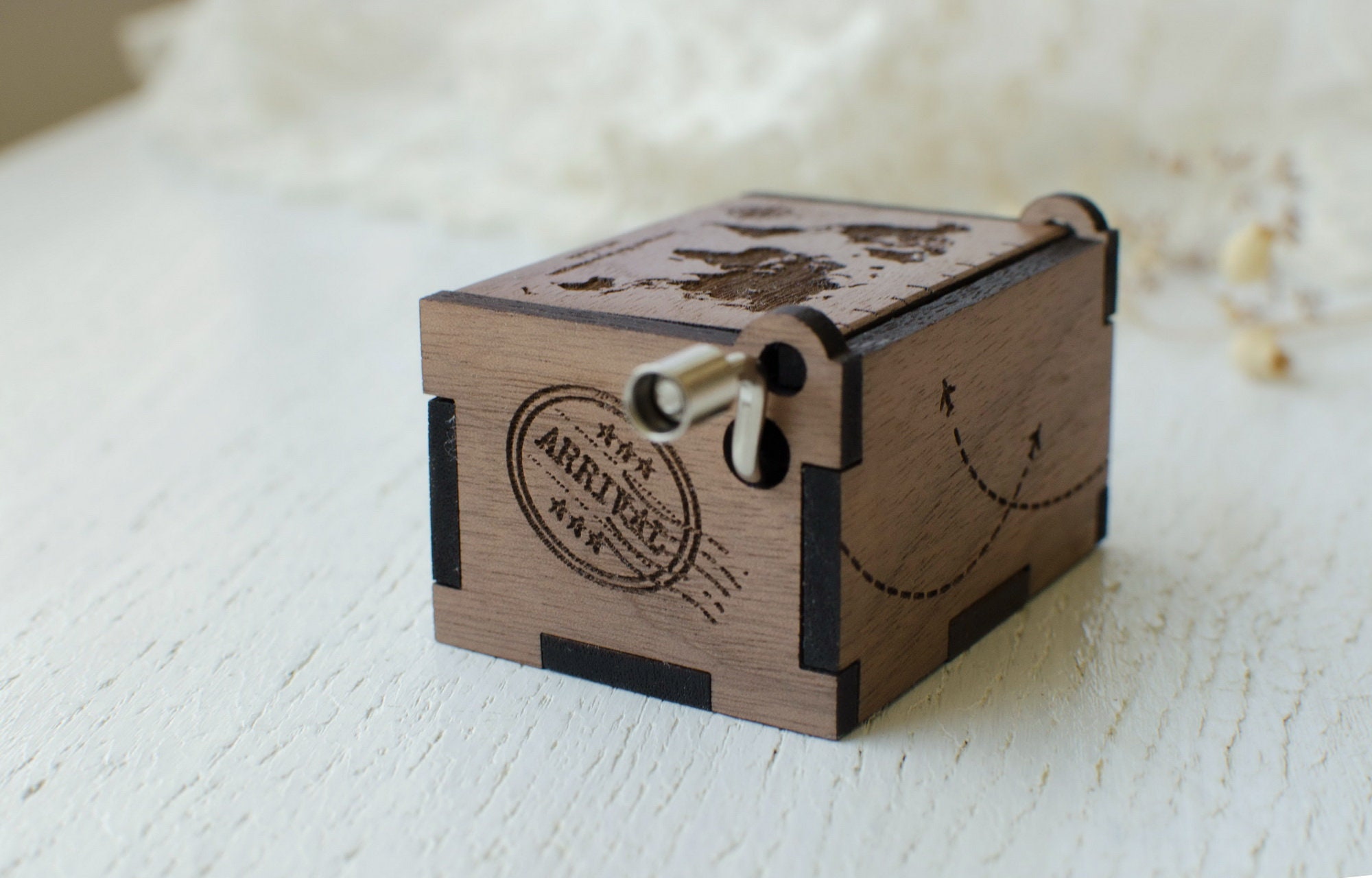 Engraved World Map Walnut Music Box: Travel Keepsake Gift - Etsy