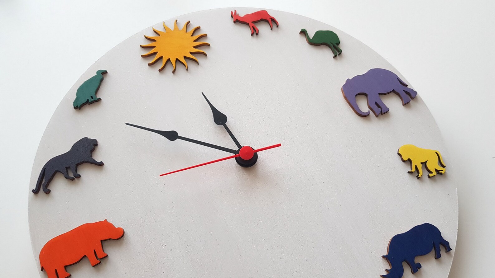 White Safari Clock African Colored Animals Giraffe Lion Hippo | Etsy