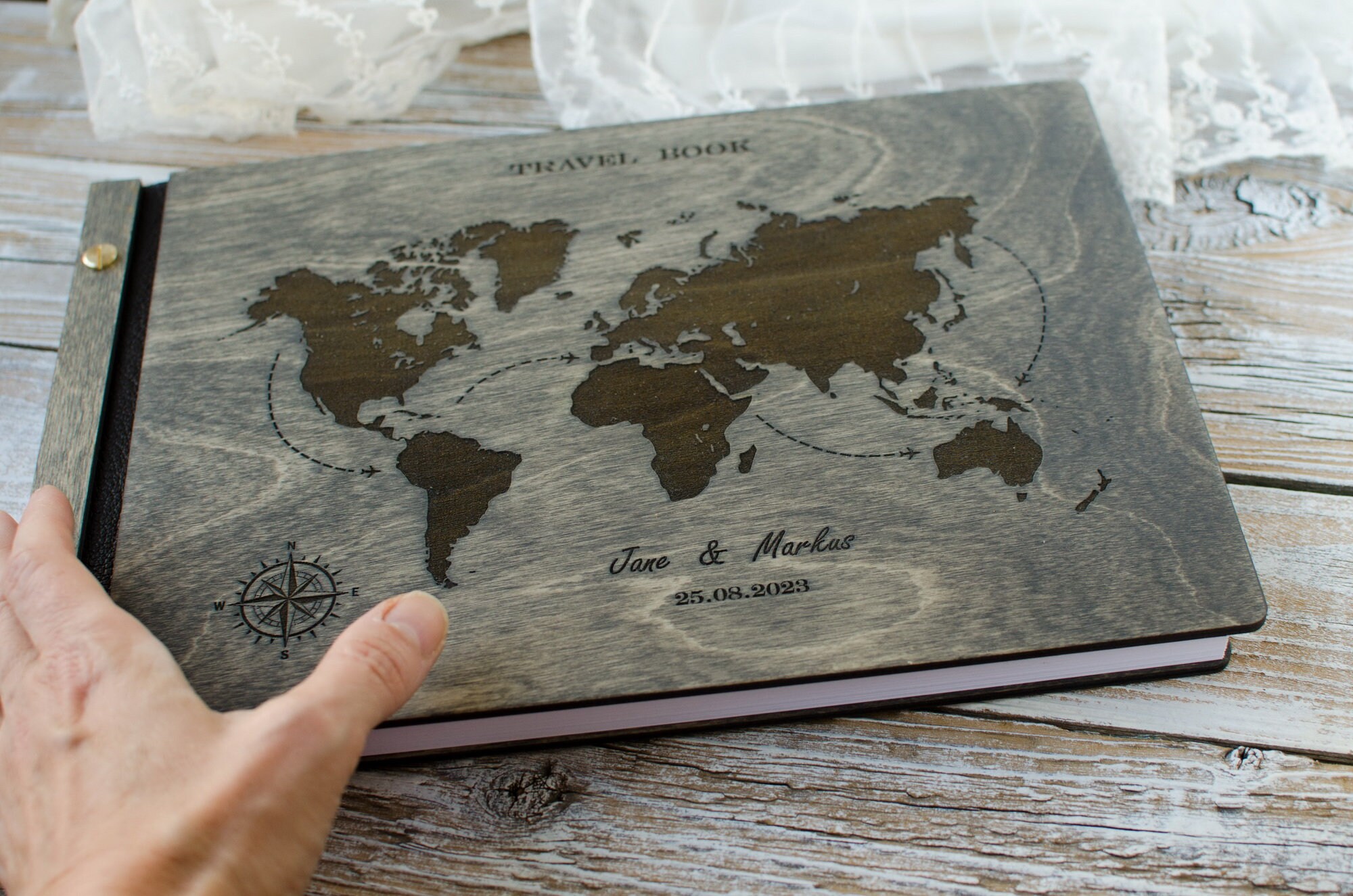 Travel Book A4 Wooden World Map Book Gray Color Wedding - Etsy