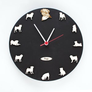Pug Clock Pug Portrait Wood Clock Animal Wall Clock Gift for Dog Pug ...