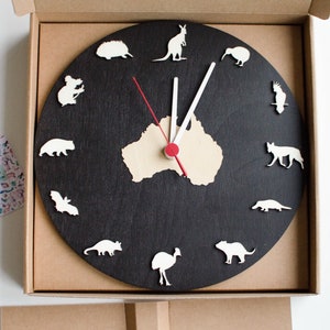 Australia Animals Clock | Wooden Australia Map Clock | Kangaroo Koala ...