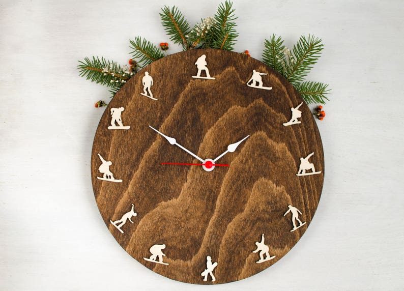 Snowboarding Wood Clock Wall Clock With Snowboarders | Etsy