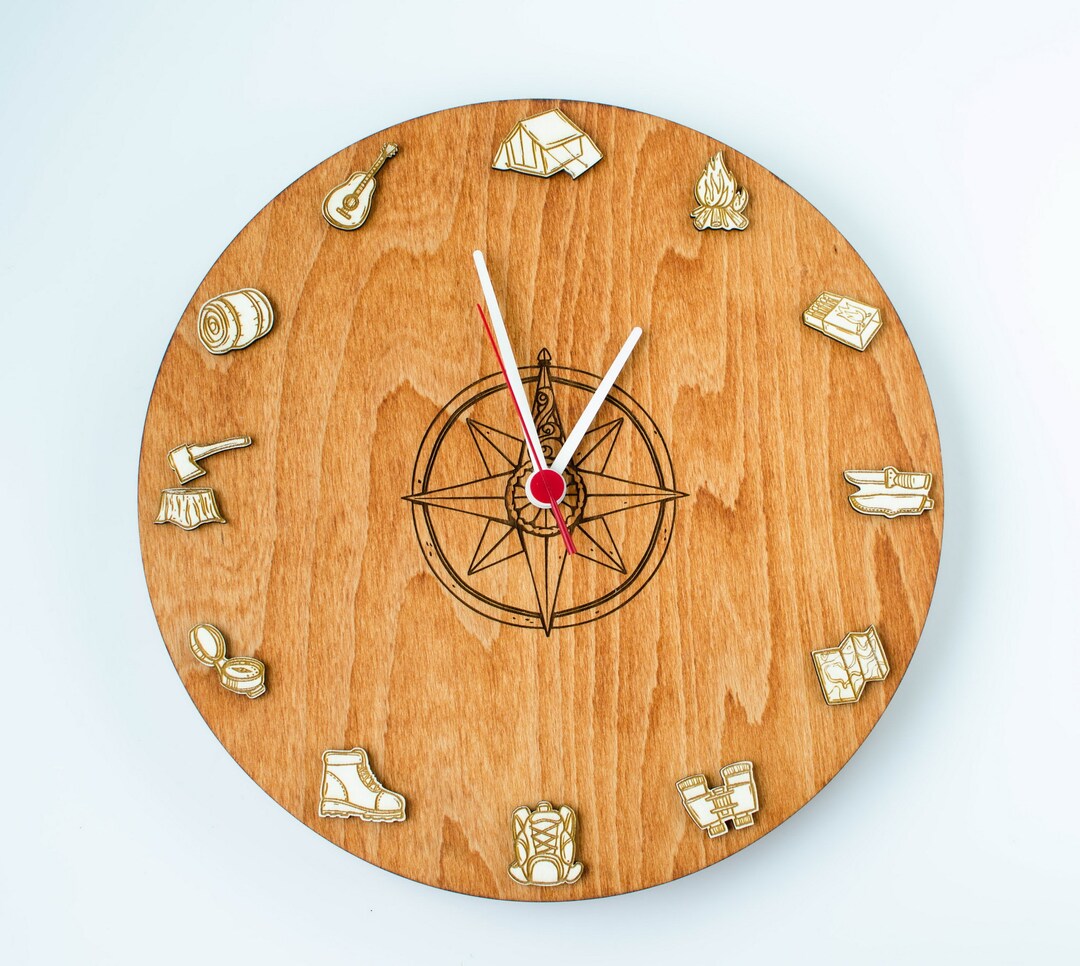 Scout Wood Clock With Compass, Wooden Wall Art Clock With Scout Stuff ...