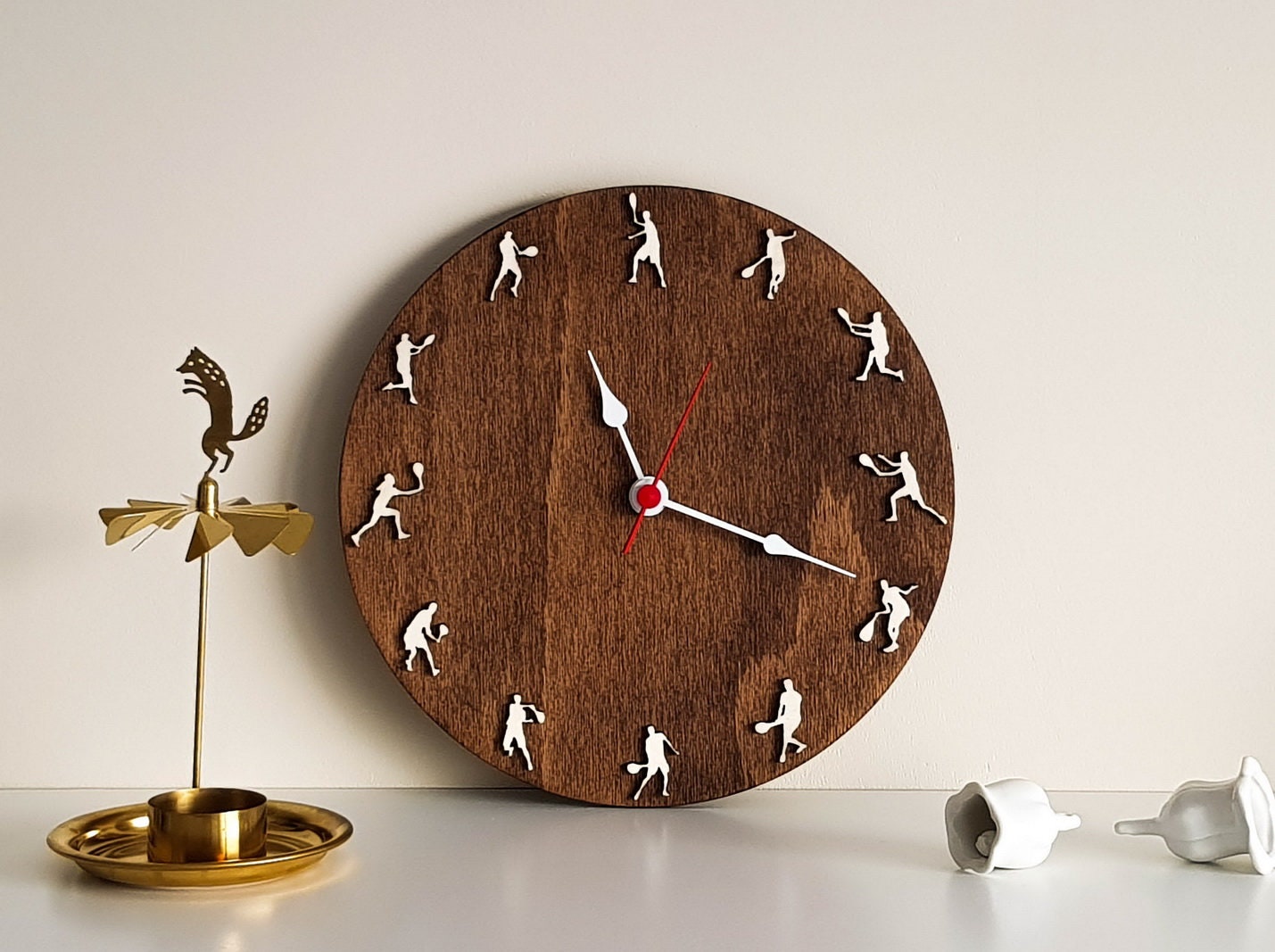 Tennis Wooden Clock Wall Clock With Tennis Players Figurines - Etsy Sweden