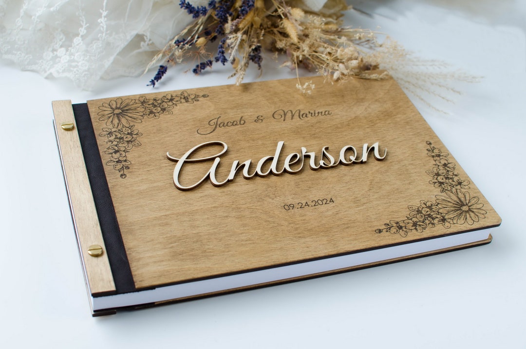 Custom Wedding Book 3D Name A4 Wooden Dark Color Guest Book Wedding ...