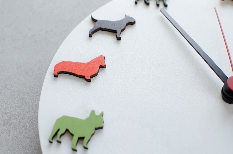 White Clock With Colored Dogs, Wall Hanging Colorful Dogs Clock, Eco ...