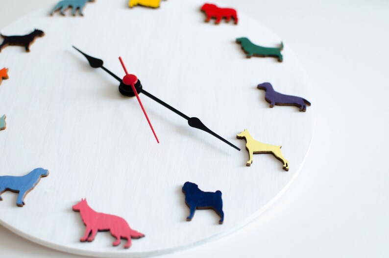 White Clock With Colored Dogs Wall Hanging Color Clock Eco - Etsy