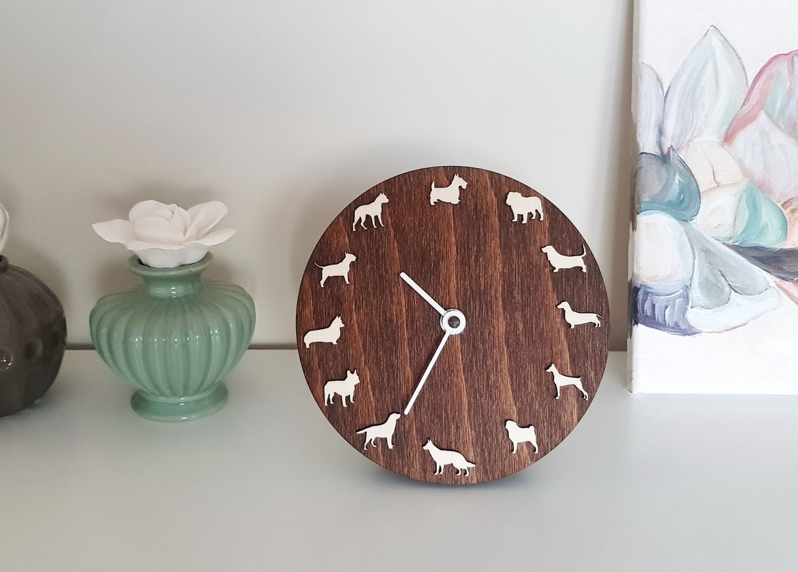 Handmade Wooden Dog Breed Desk Clock, Pet Lover Gift - Etsy