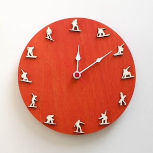 Snowboarding Wood Clock Wall Clock With Snowboarders - Etsy