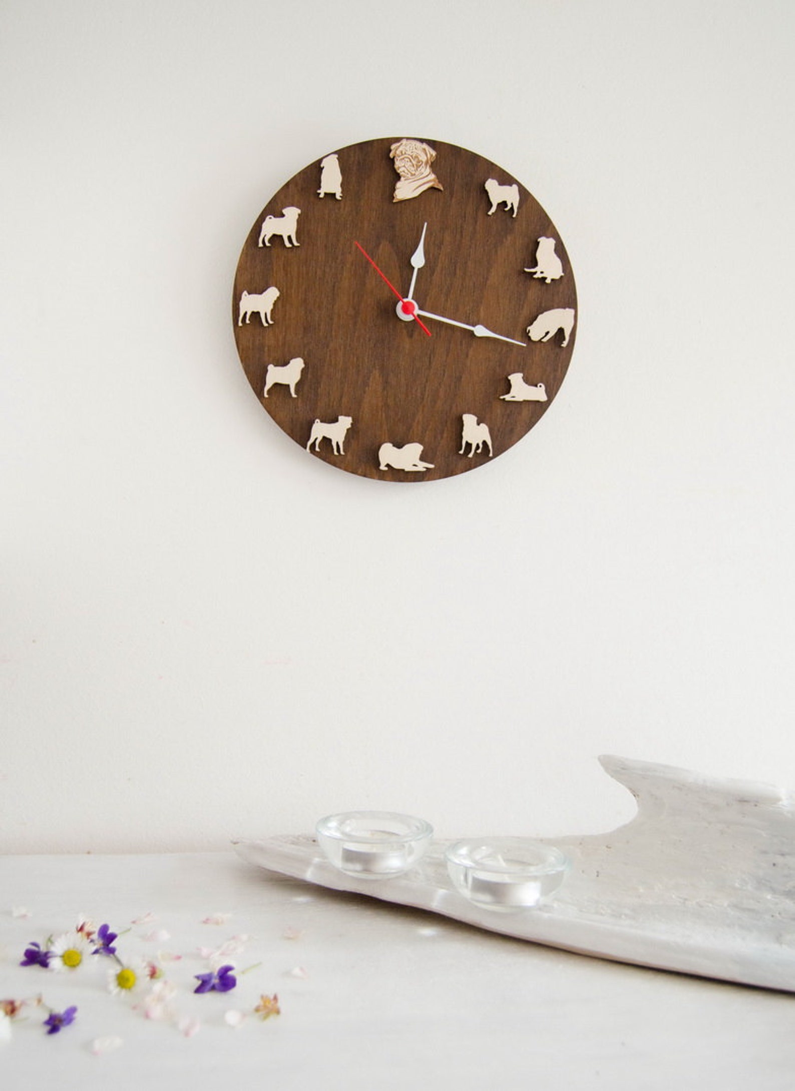 Pug Clock Pug Portrait Wood Clock Animal Wall Clock Gift for | Etsy