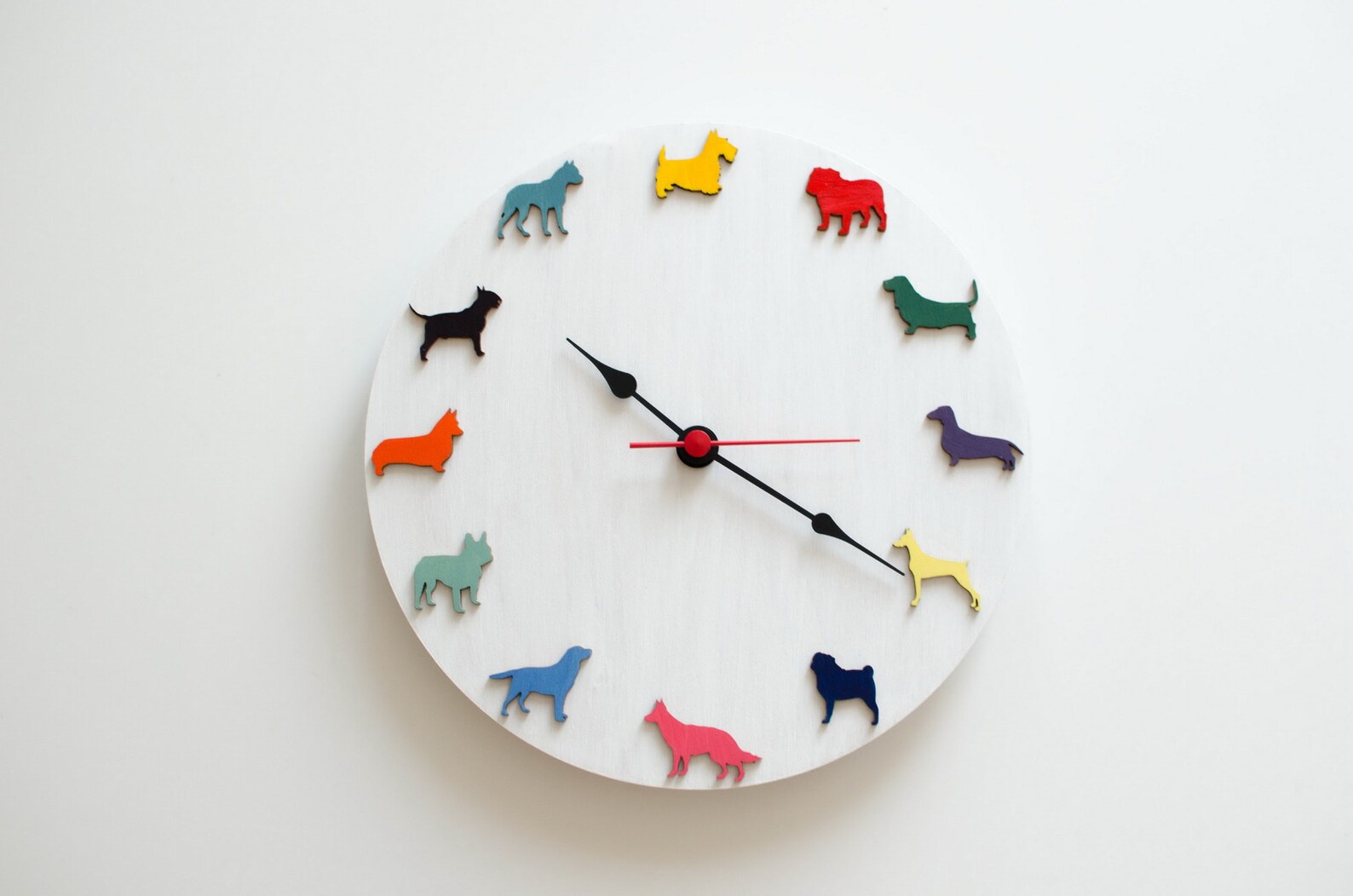 White Clock With Colored Dogs Wall Hanging Color Clock Eco - Etsy