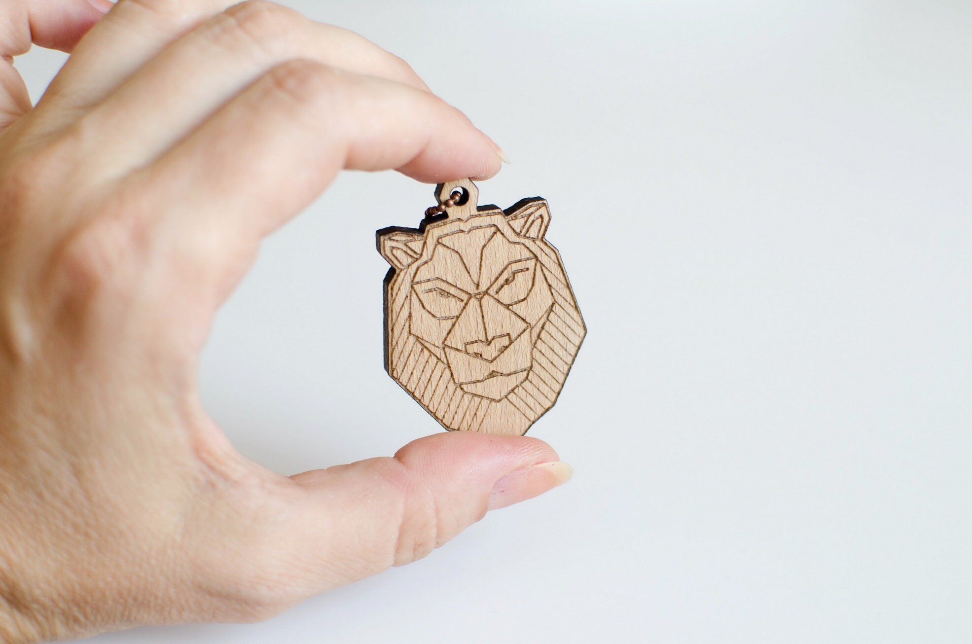 Lion Wood Keychain modern geometric design animal keychain | Etsy