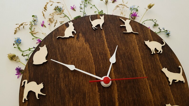Cat Clock Wood Wall Cat Clock Cat Lovers Gift Cute Cat | Etsy