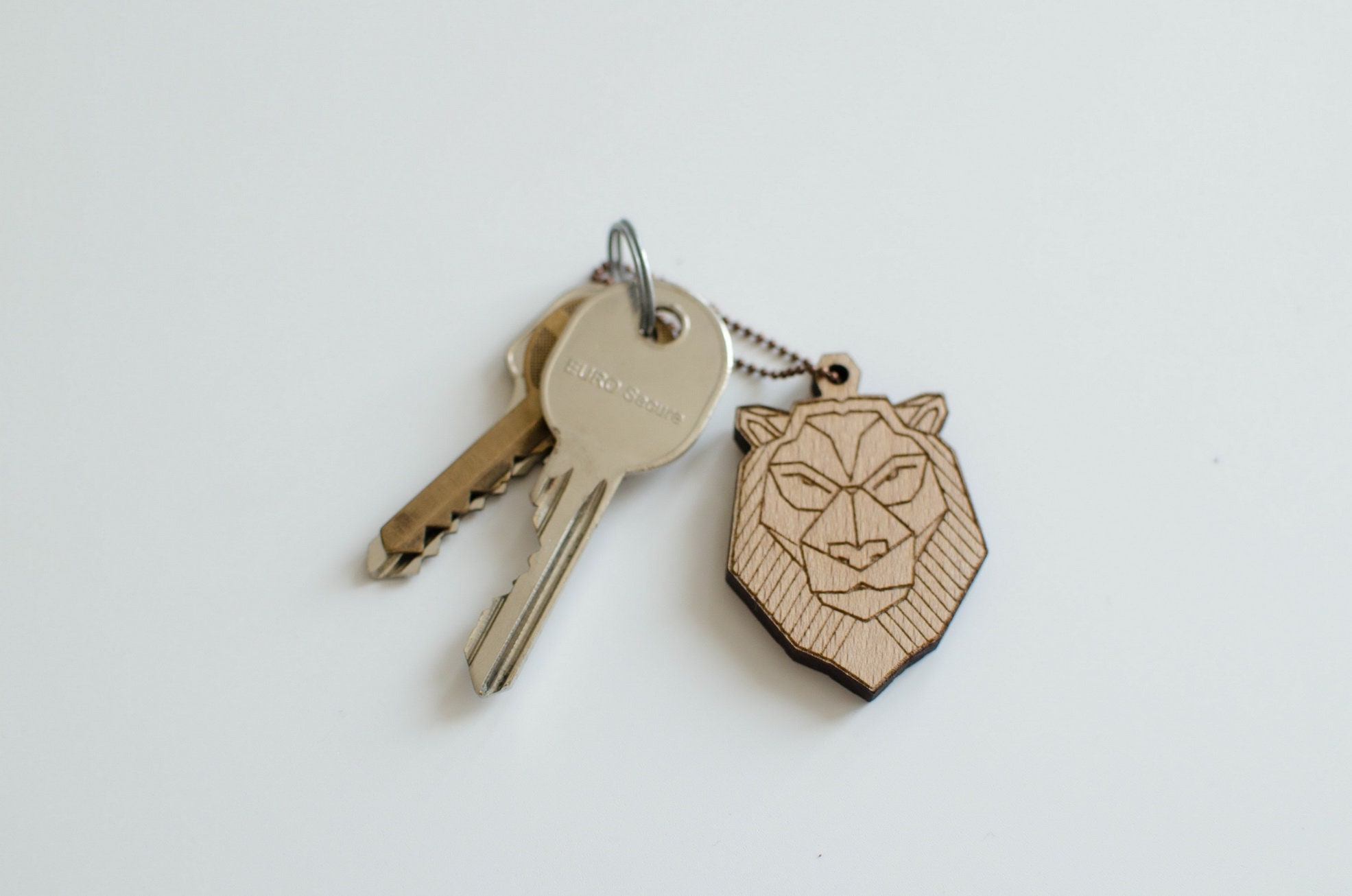 Lion Wood Keychain modern geometric design animal keychain | Etsy