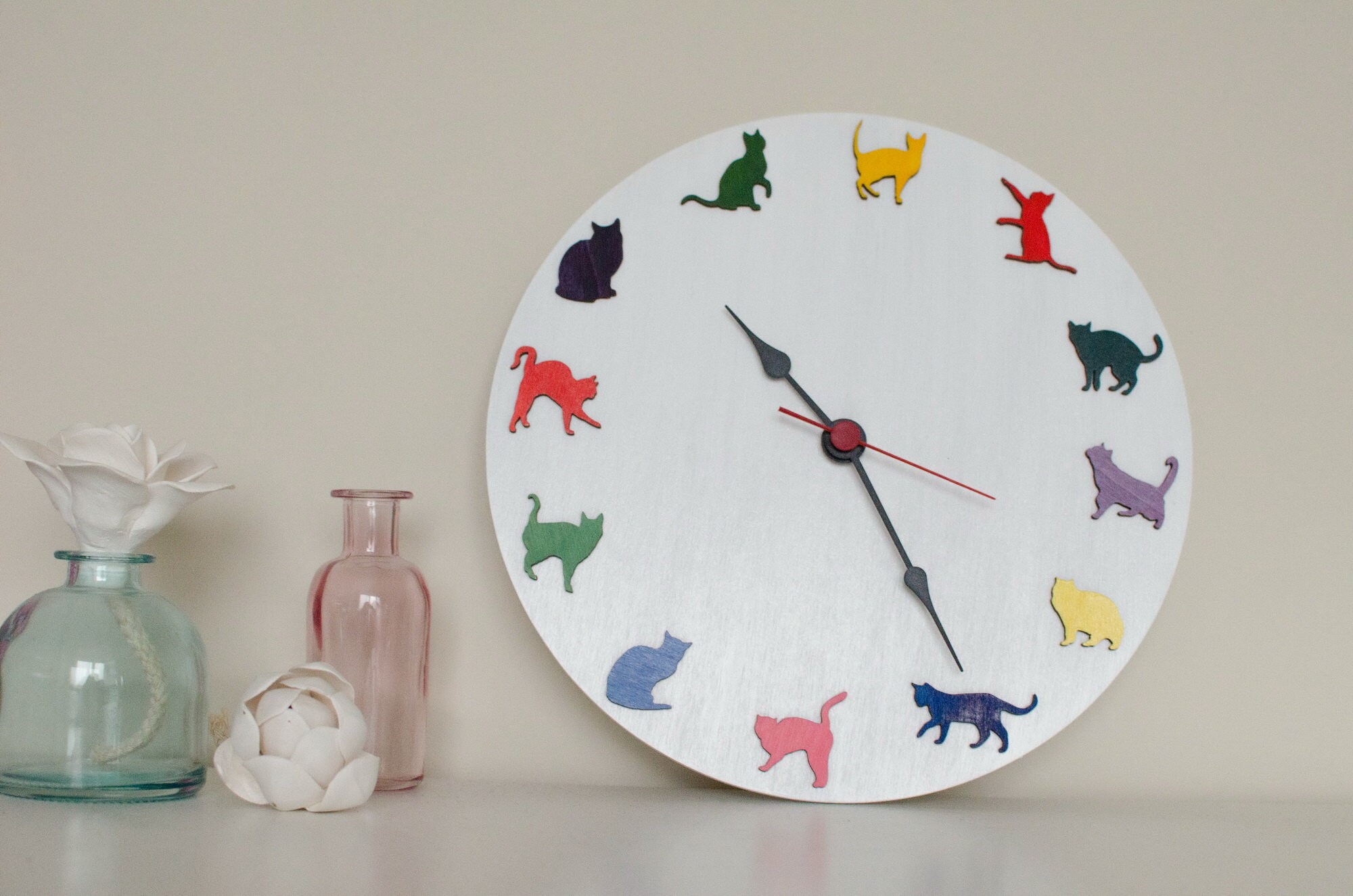 White Cat Clock Clock With Colored Funny Cats Colorful Wall - Etsy