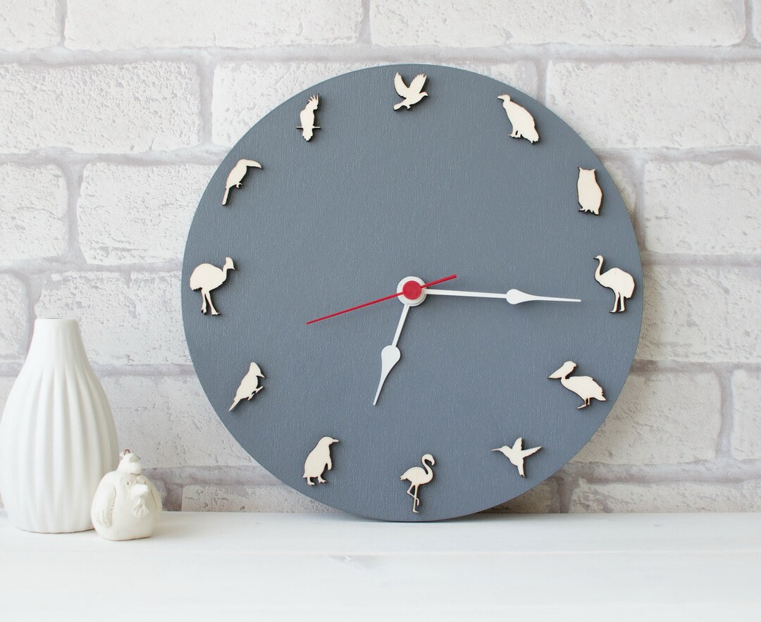 Bird Clock With Different Birds Figurines Wall Hanging Wood Nature ...