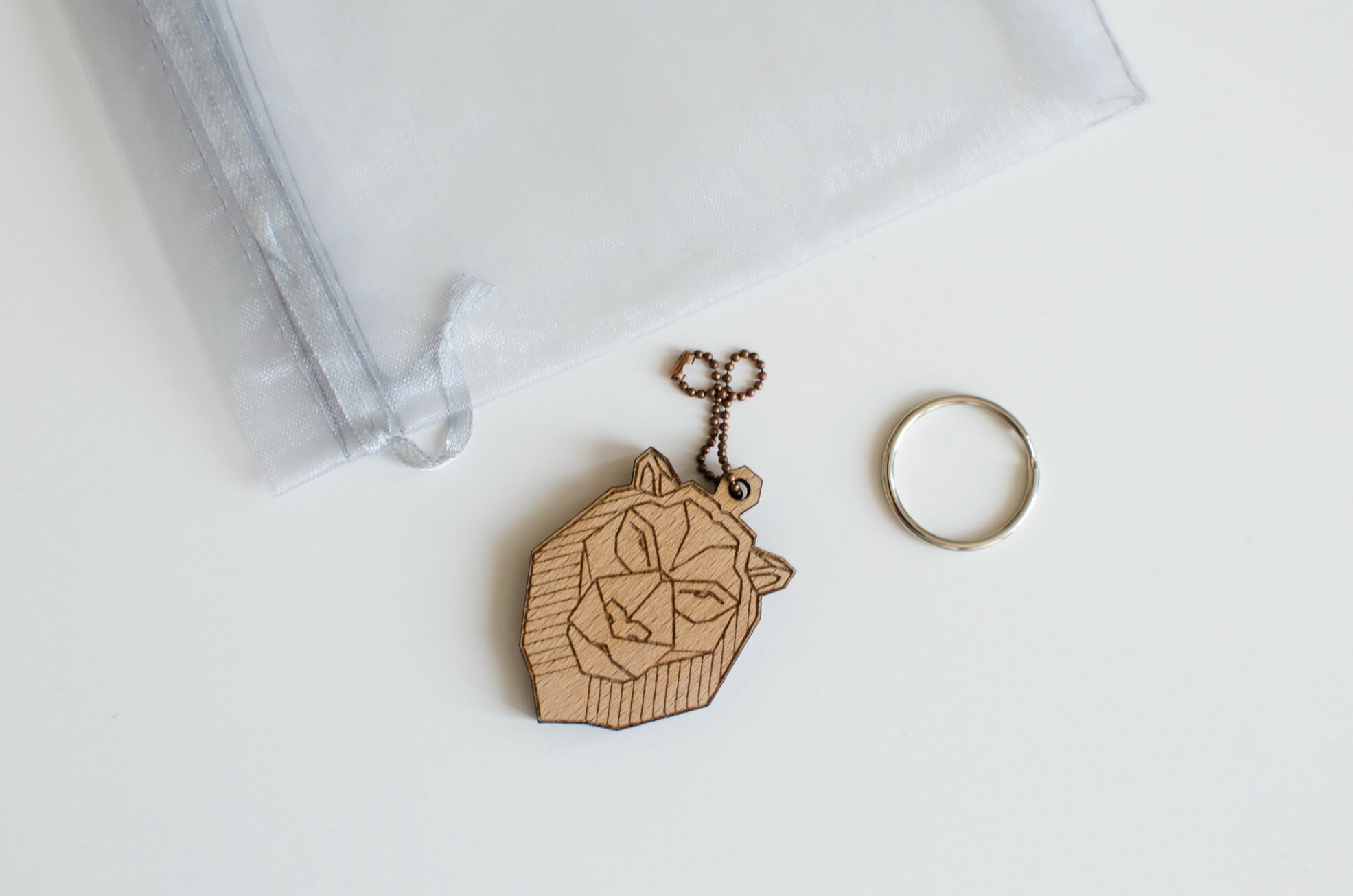 Lion Wood Keychain modern geometric design animal keychain | Etsy