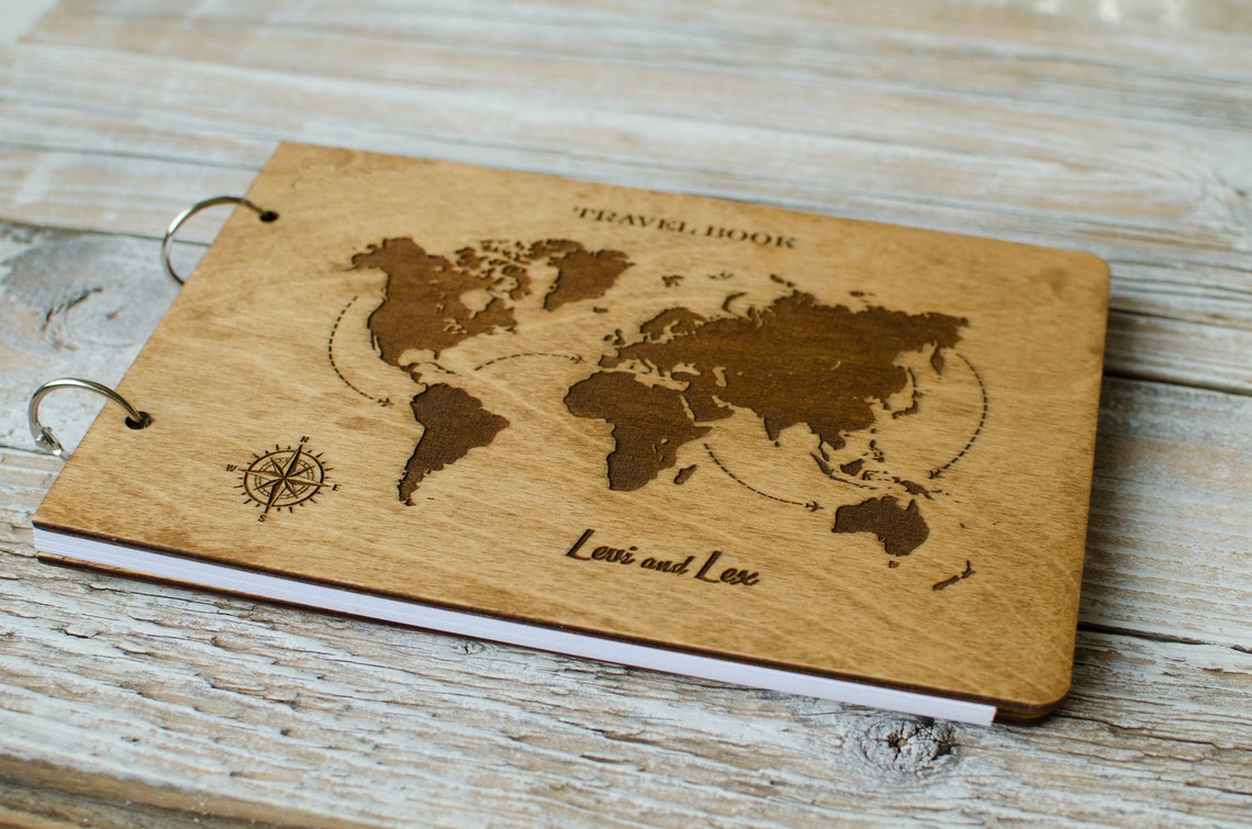 Personalized Travel Book Dark Color Wanderlust Gift Wooden - Etsy