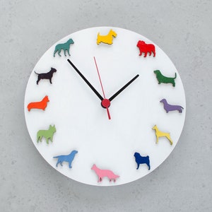 White Clock With Colored Dogs, Wall Hanging Colorful Dogs Clock, Eco ...