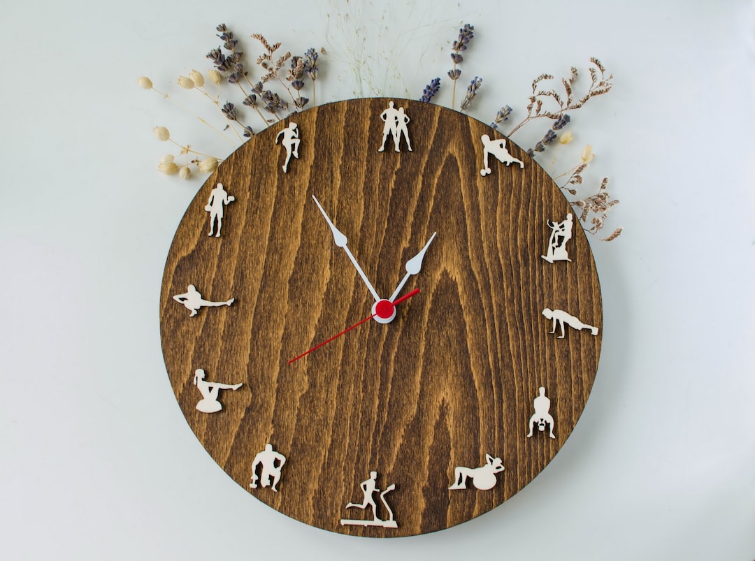 Fitness Wood Clock, Sport Themed Wall Clock for Gym, Home Gym, Fitness ...