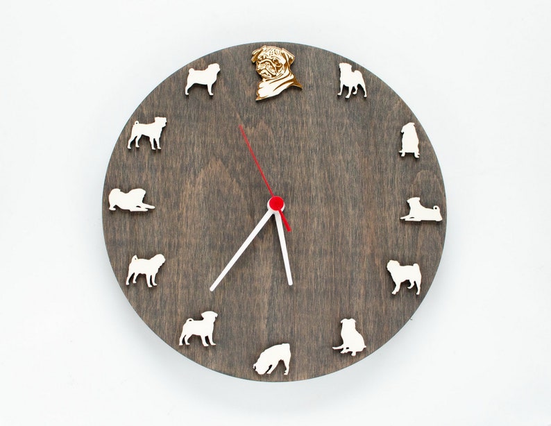 Pug Clock Pug Portrait Wood Clock Animal Wall Clock Gift for - Etsy