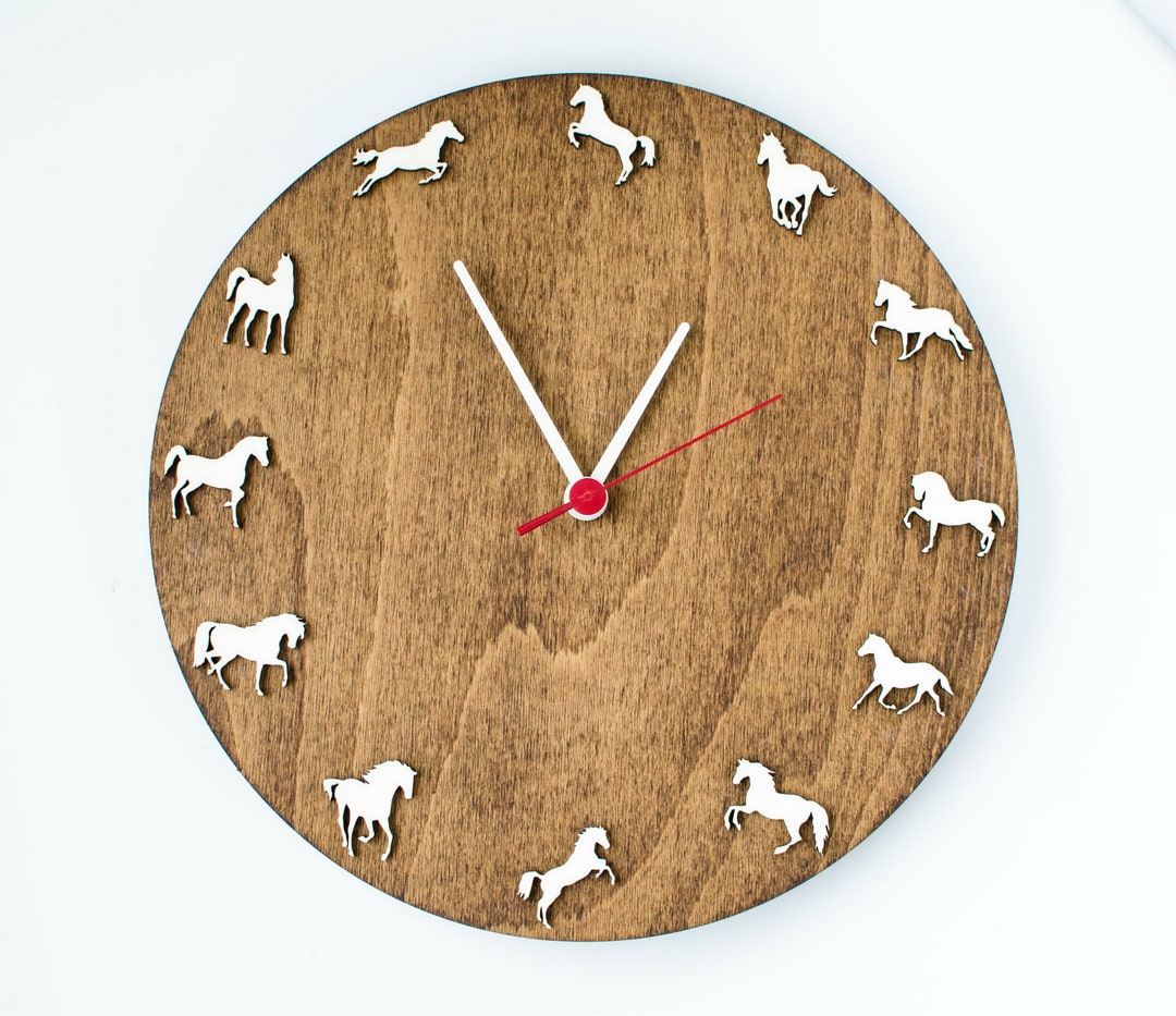 Horse Wood Wall Clock, Home Art Decor With Horses, Reared Horse ...
