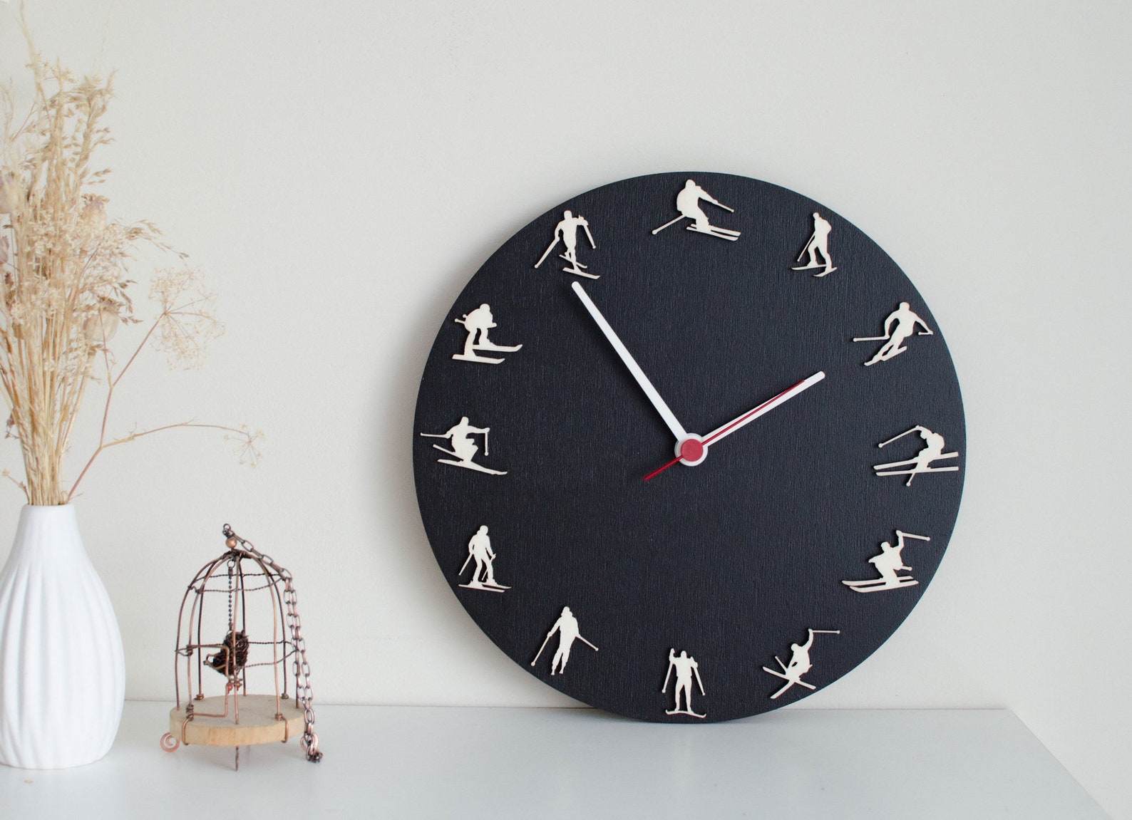 Ski Wood Clock Ski Decor Skier Wall Art Decor Gift for - Etsy