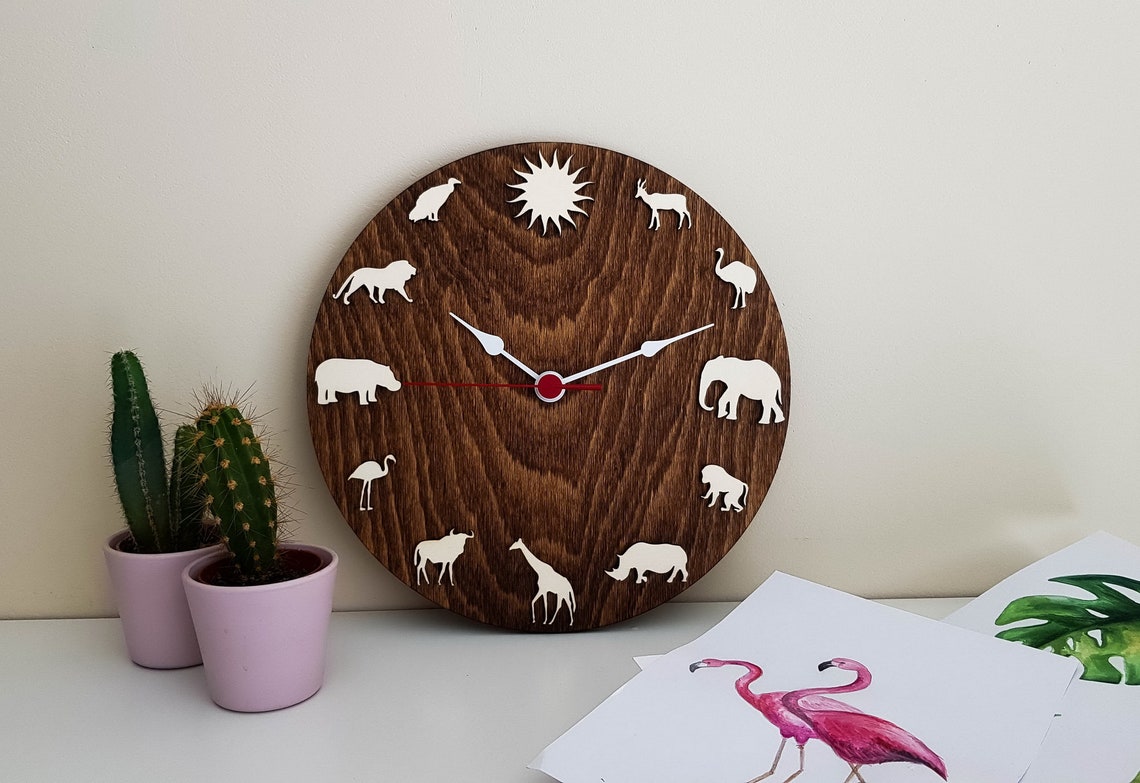 Africa Animal Wall Clock Safari Wood Clock Giraffe Elephant - Etsy