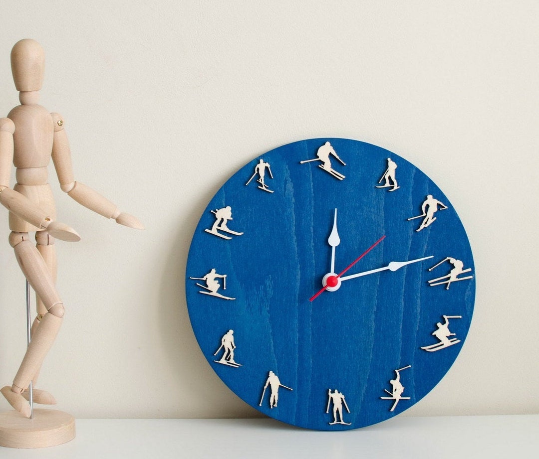 Ski Wood Clock Ski Decor Skier Wall Art Decor Gift for Extreme Sports ...