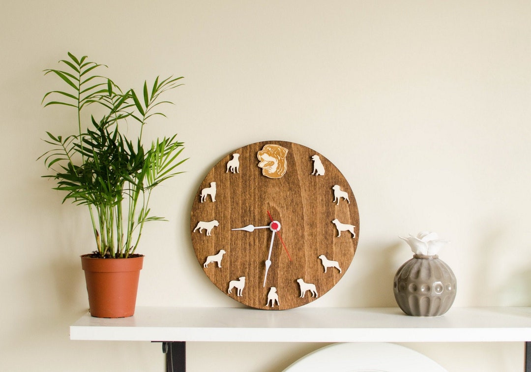 Rottweiler Portrait Wood Clock | Family Dog Love | Rottweiler Art Wall ...