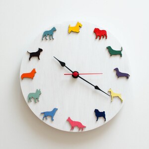 White Clock With Colored Dogs Wall Hanging Color Clock Eco - Etsy