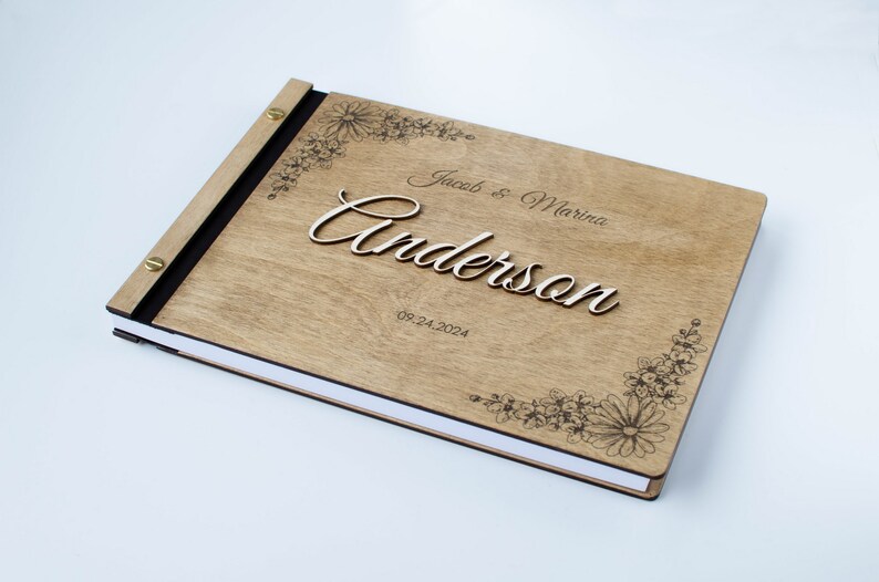 Custom Wood Wedding Guest Book, Floral A4 Photo Album - Etsy