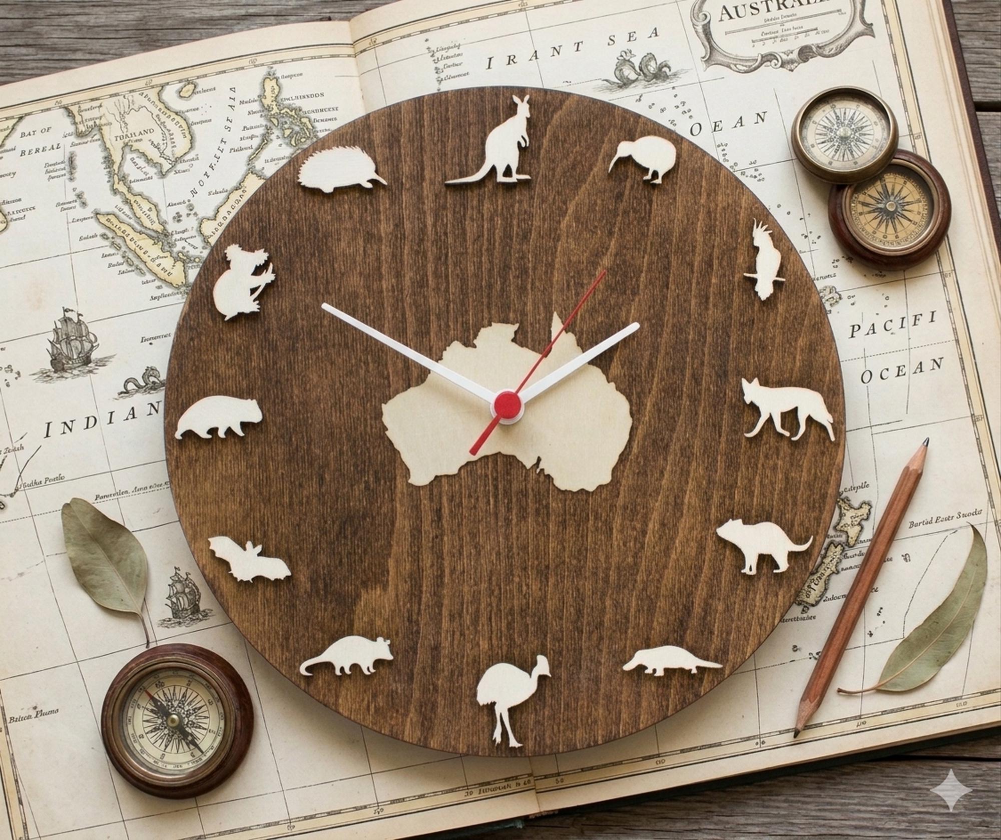 Australia Animals Clock | Wooden Australia Map Clock | Kangaroo Koala ...