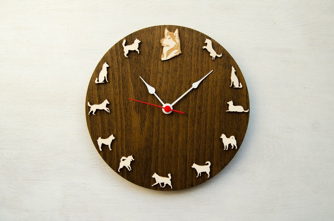 Husky Portrait Wood Clock Family Dog Love Husky Art Wall - Etsy