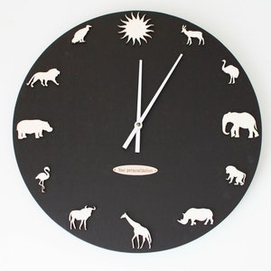 Africa Animal Wall Clock, Safari Wood Clock, Giraffe Elephant Lion ...