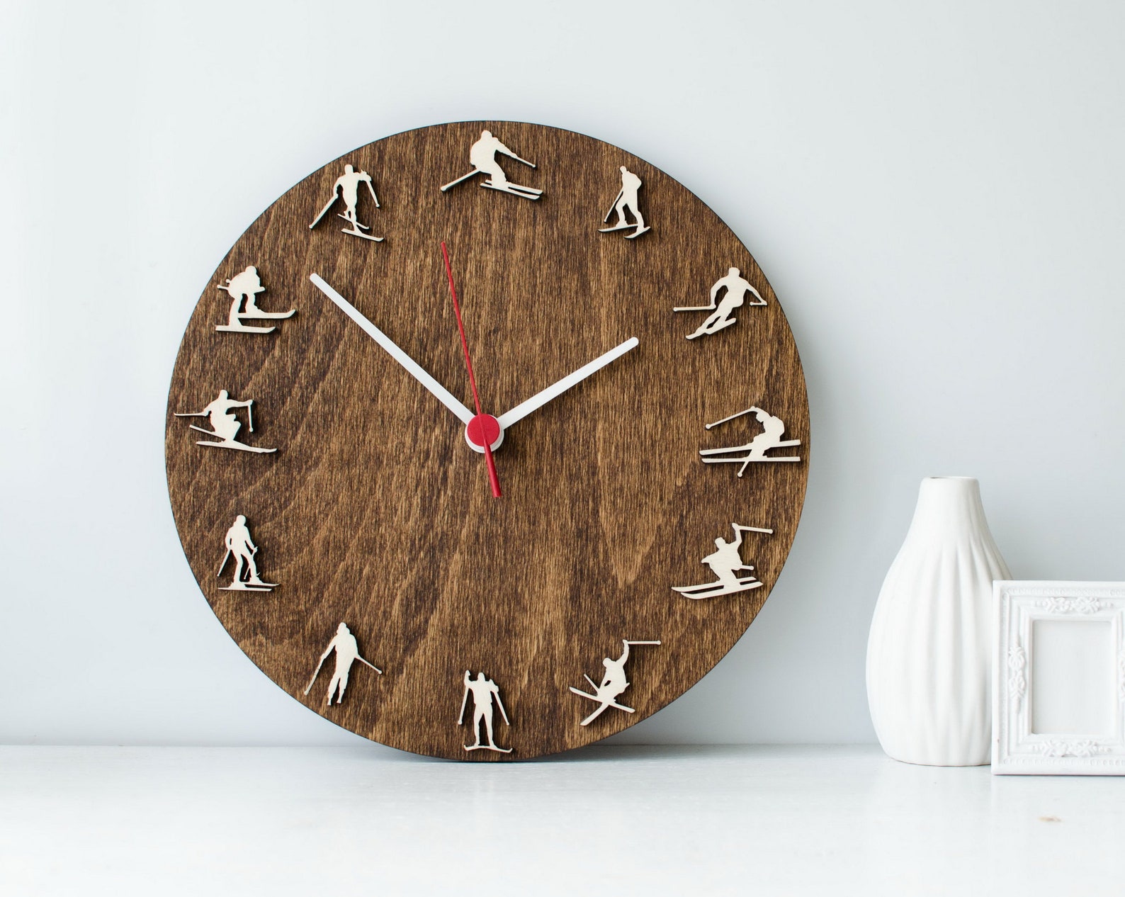 Ski Wood Clock Ski Decor Skier Wall Art Decor Gift for Extreme Sports ...